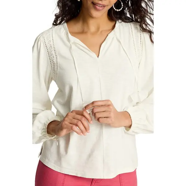 Tommy Bahama Mixed Media Ruched Long Sleeve Top - Coconut