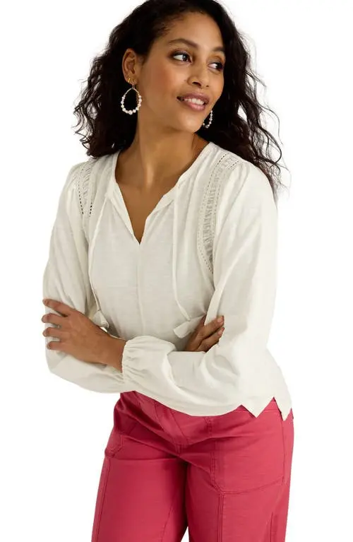Tommy Bahama Mixed Media Ruched Long Sleeve Top - Coconut