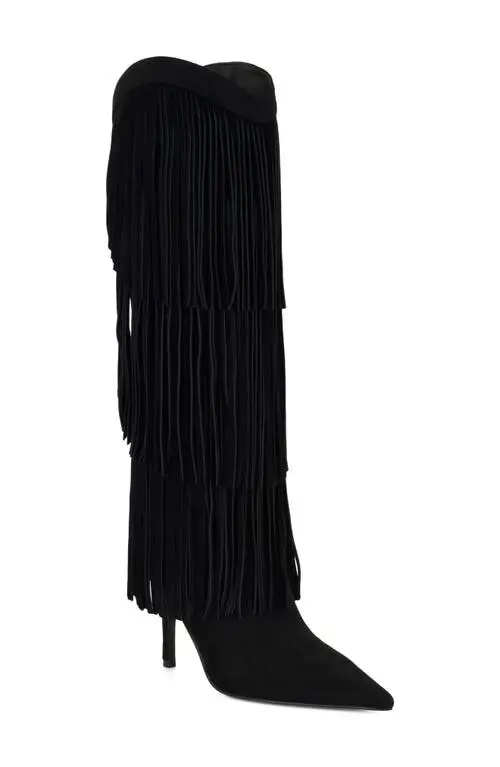 Nine West Genviv Fringe Knee High Boot - Black