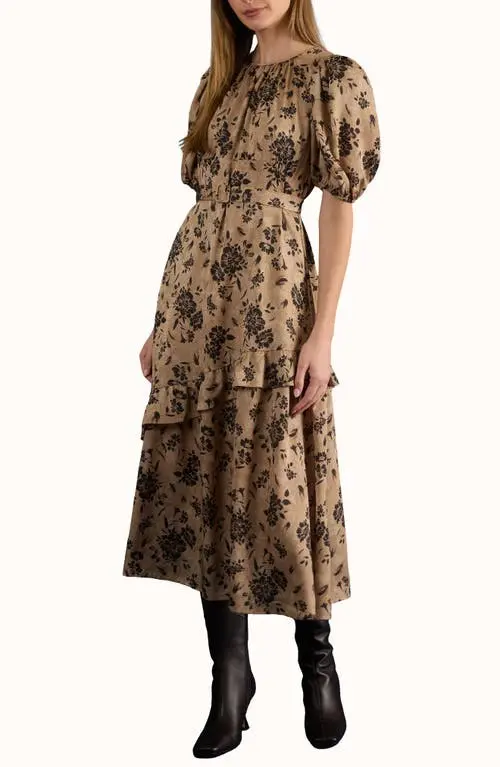 ZOE AND CLAIRE Belted Puff Sleeve Midi Dress