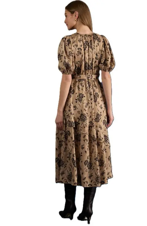ZOE AND CLAIRE Belted Puff Sleeve Midi Dress
