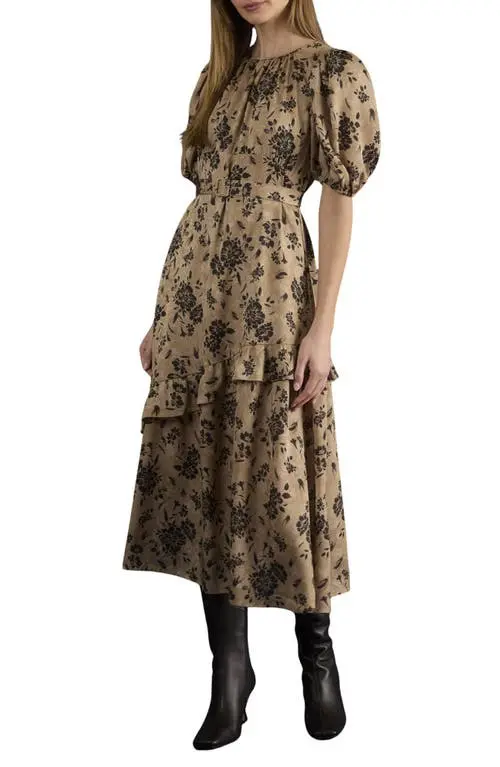 ZOE AND CLAIRE Belted Puff Sleeve Midi Dress