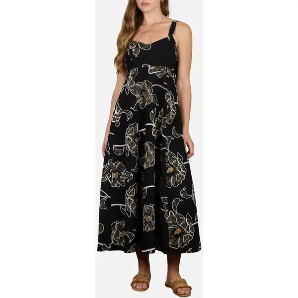 BLU PEPPER Floral Embroidered Sleeveless Maxi Dress - Black
