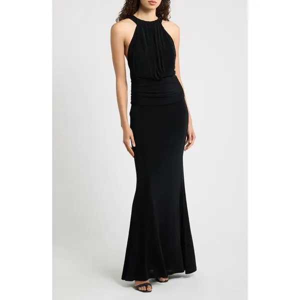 Black Halo Lucine Ruched Sleeveless Gown