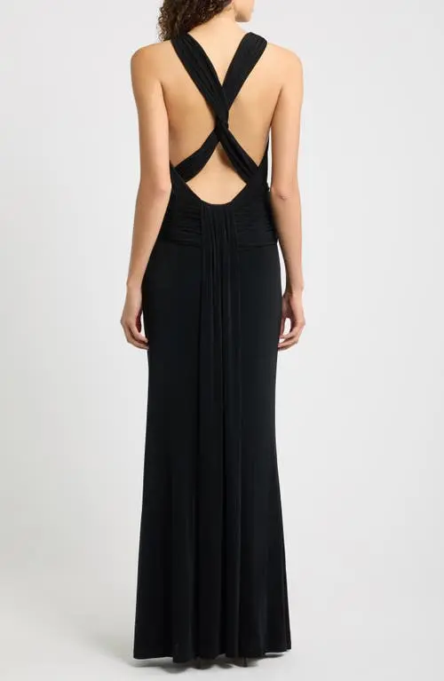 Black Halo Lucine Ruched Sleeveless Gown