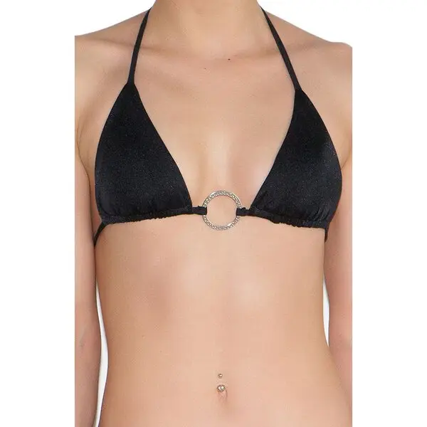 CHERINA  BEACHWEAR Cherina Beachwear Iris Retro Signature Gold Circular Trim Triangle Bikini Top - Black