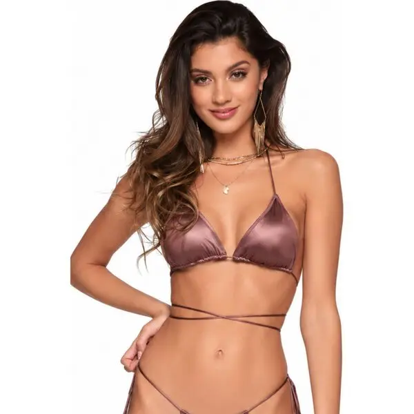 CHERINA  BEACHWEAR Cherina Beachwear Oceana Triangle Criss-cross Bikini Top - Beige