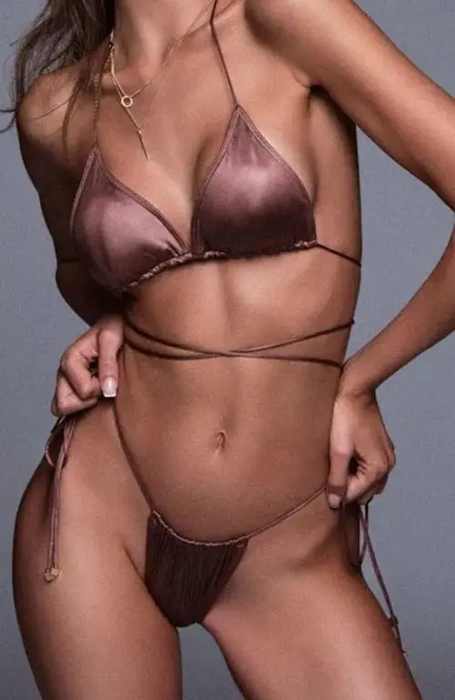 CHERINA  BEACHWEAR Cherina Beachwear Oceana Triangle Criss-cross Bikini Top - Beige