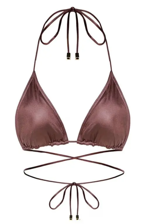 CHERINA  BEACHWEAR Cherina Beachwear Oceana Triangle Criss-cross Bikini Top - Beige