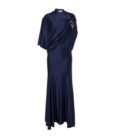 Rabanne Draped Asymmetric Jersey Maxi Dress