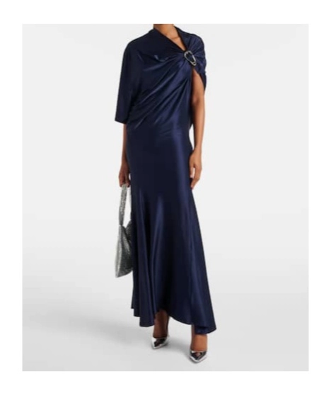 Rabanne Draped Asymmetric Jersey Maxi Dress