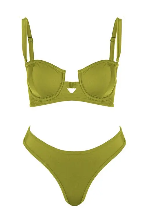 CHERINA  BEACHWEAR Cherina Beachwear Coco Underwire Balconette Top And Mid-waist Bottom 2-piece Bikini Set - Green