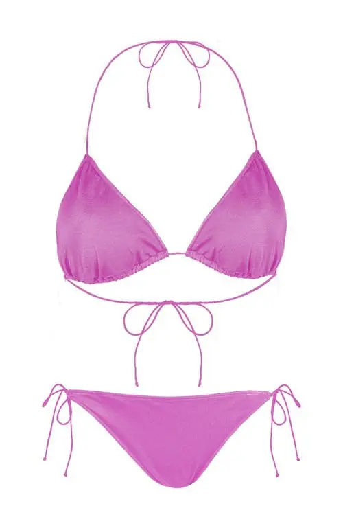 CHERINA  BEACHWEAR Cherina Beachwear Ciara Retro Triangle Halter Top With Bottom 2-piece Bikini Set - Pink