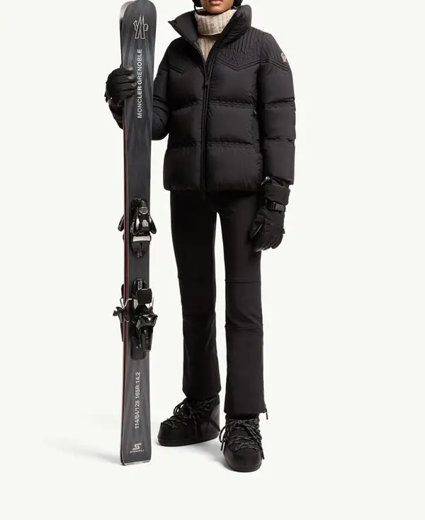 Moncler Anglins Leaf Embroidered Hooded Insulated Ski Jacket - Black