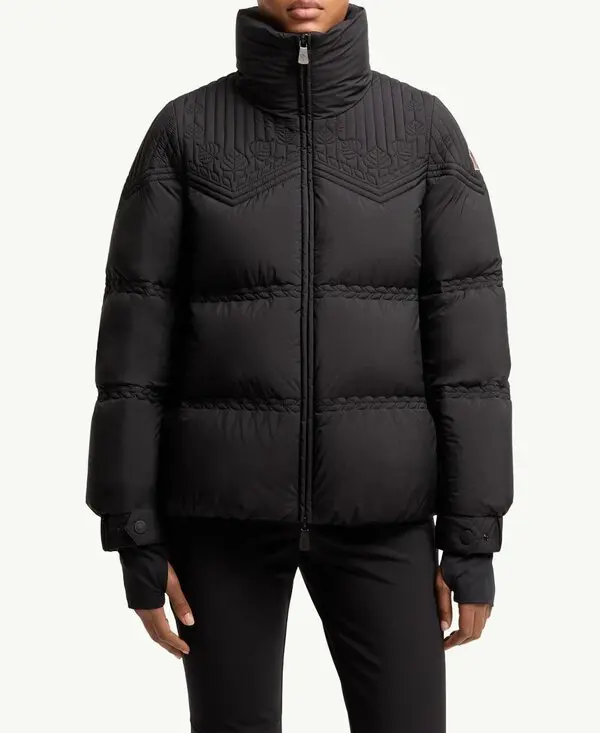 Moncler Anglins Leaf Embroidered Hooded Insulated Ski Jacket - Black