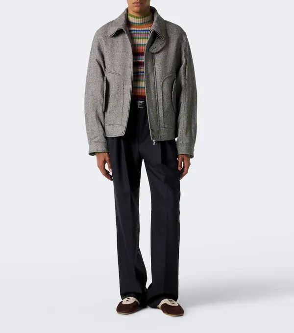 Dries Van Noten Herringbone Pleated Wool Wide-leg Pants