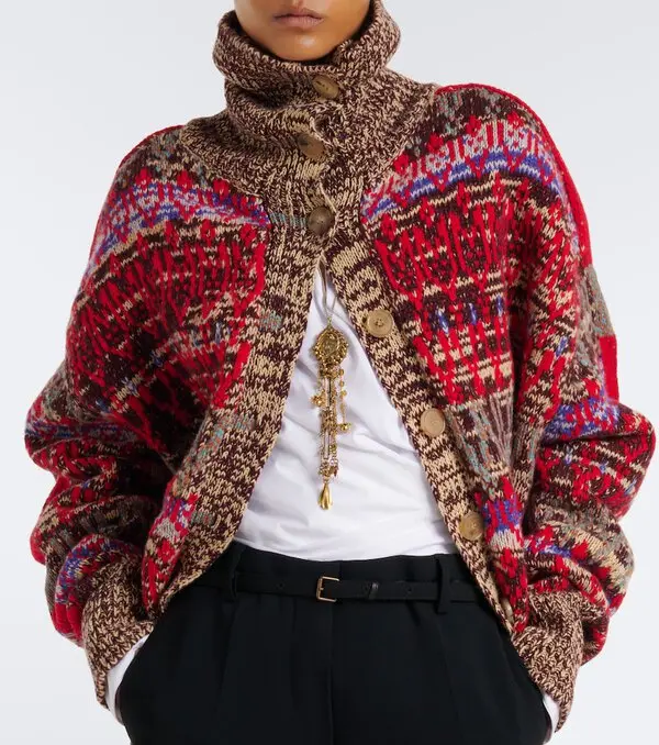 Dries Van Noten Oversized Wool And Cashmere Jacquard Cardigan - Multicoloured