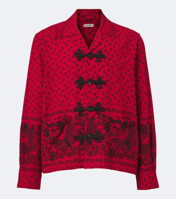 BODE Beaded Kerchief Printed Cotton Flannel Shirt