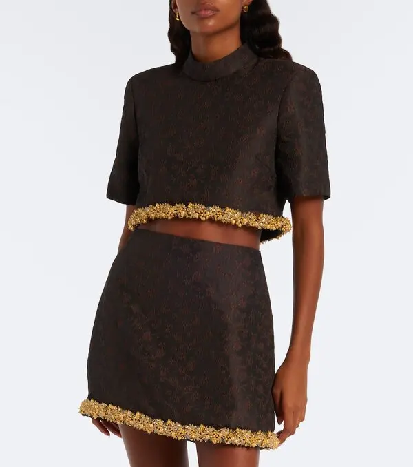 Simkhai Jalen Embellished Jacquard Crop Top - Brown