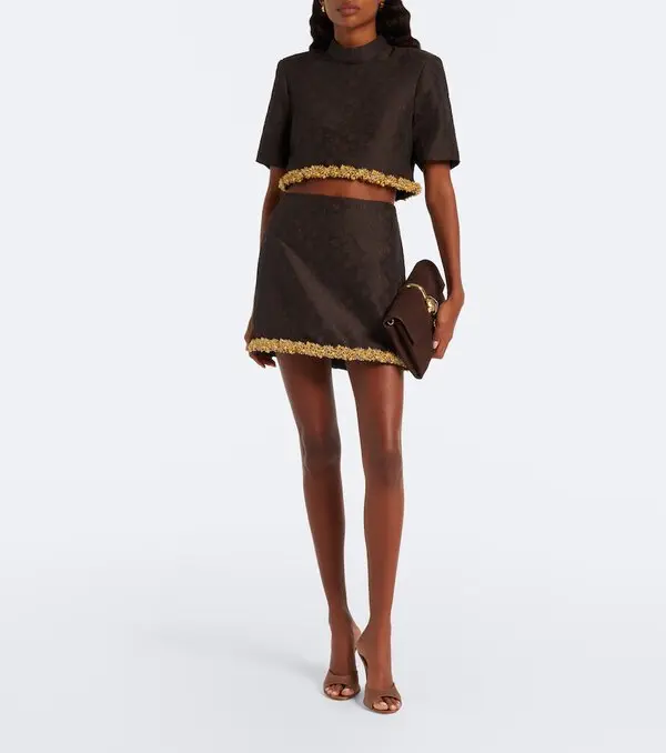 Simkhai Jalen Embellished Jacquard Crop Top - Brown