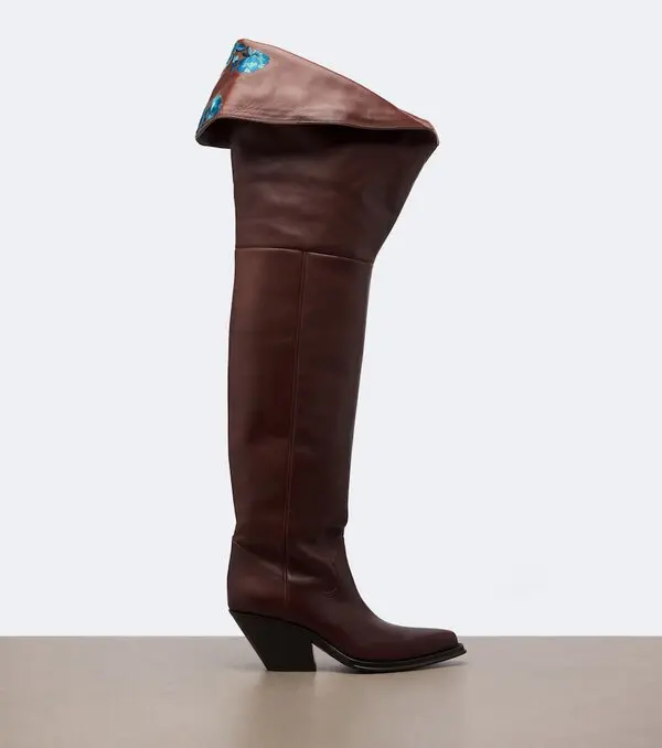 Chloé Azelan Floral Leather Over-the-knee Boots