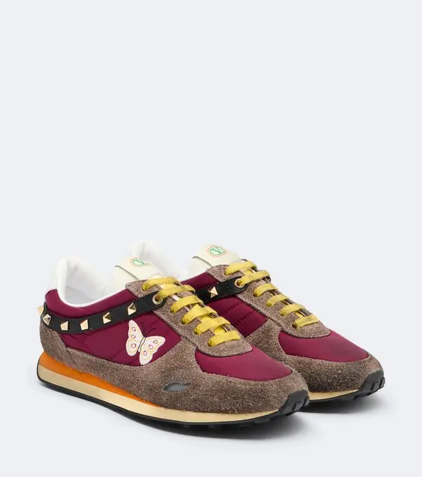 Valentino Garavani Stud Up Embroidered Suede-trimmed Sneakers - Multicoloured