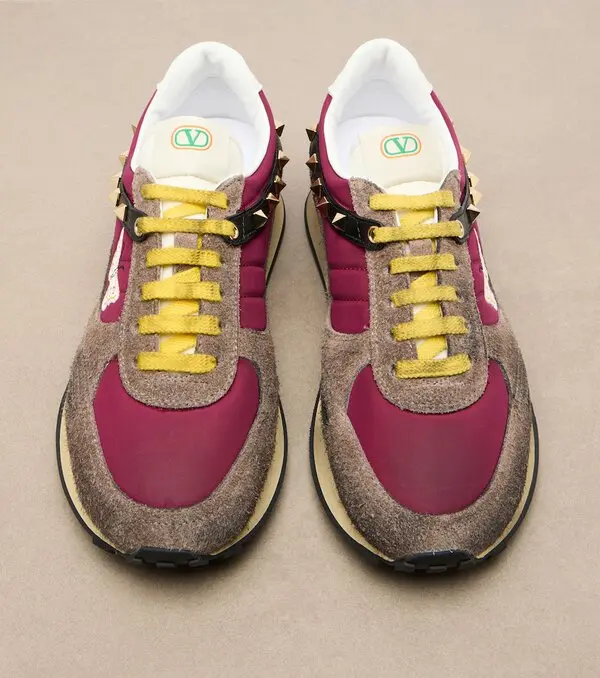 Valentino Garavani Stud Up Embroidered Suede-trimmed Sneakers