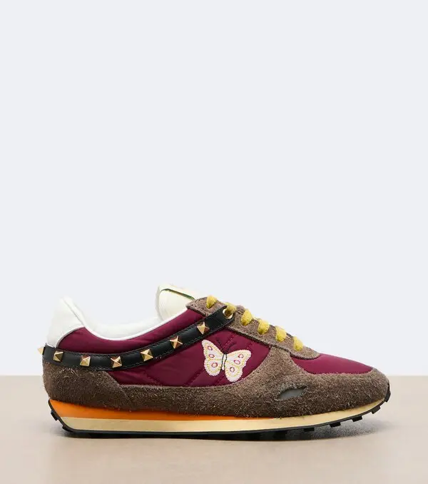 Valentino Garavani Stud Up Embroidered Suede-trimmed Sneakers