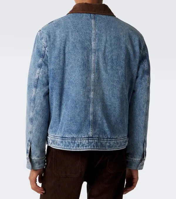 AMI Paris De Coeur Corduroy-trimmed Denim Jacket