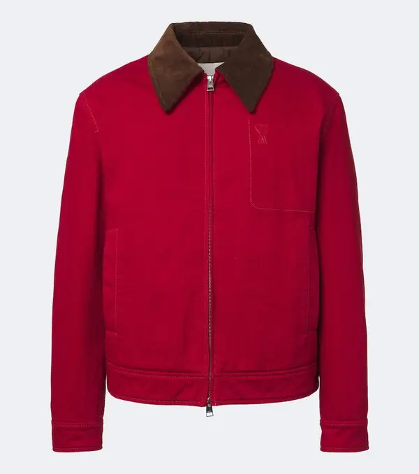 AMI Paris De Coeur Corduroy-trimmed Denim Jacket - Red