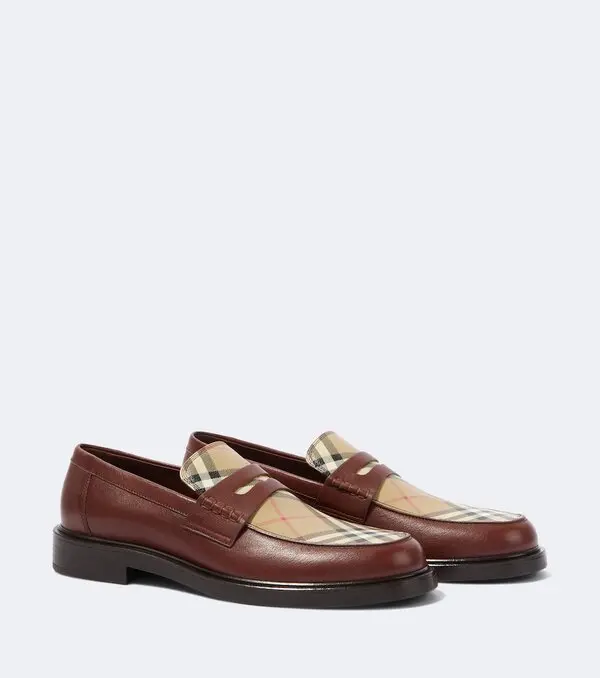 Burberry Check Leather Penny Loafers