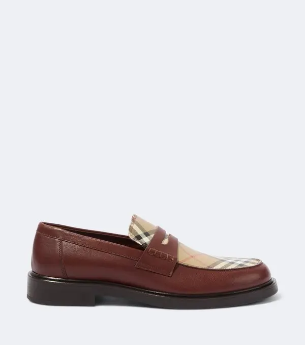 Burberry Check Leather Penny Loafers