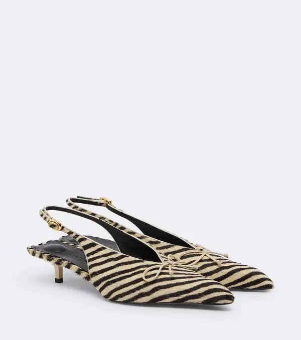 Jacquemus Cubisto Calf Hair Slingback Pumps - Beige