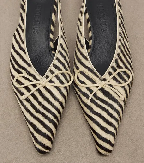Jacquemus Cubisto Calf Hair Slingback Pumps - Beige
