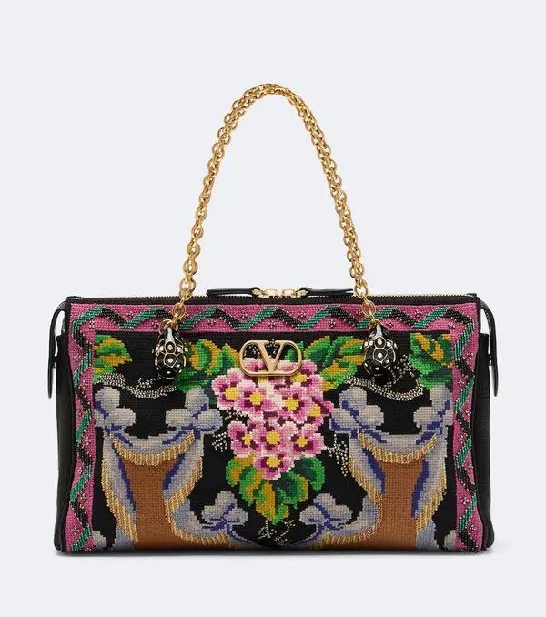 Valentino Garavani Panthea Medium Embroidered Shoulder Bag - Multicoloured
