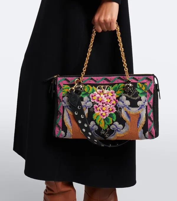 Valentino Garavani Panthea Medium Embroidered Shoulder Bag