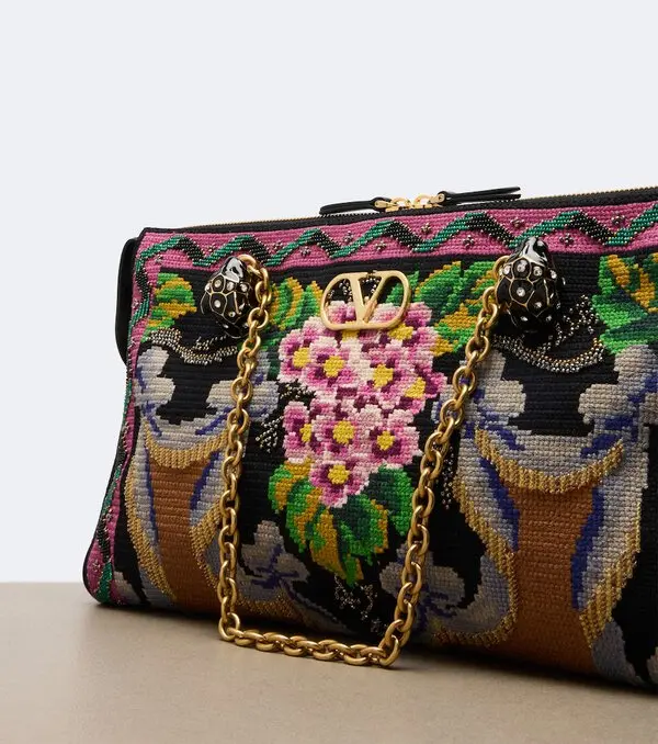 Valentino Garavani Panthea Medium Embroidered Shoulder Bag