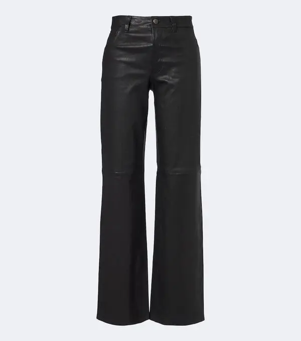 7 For All Mankind Stovepipe Leather Straight Pants - Black