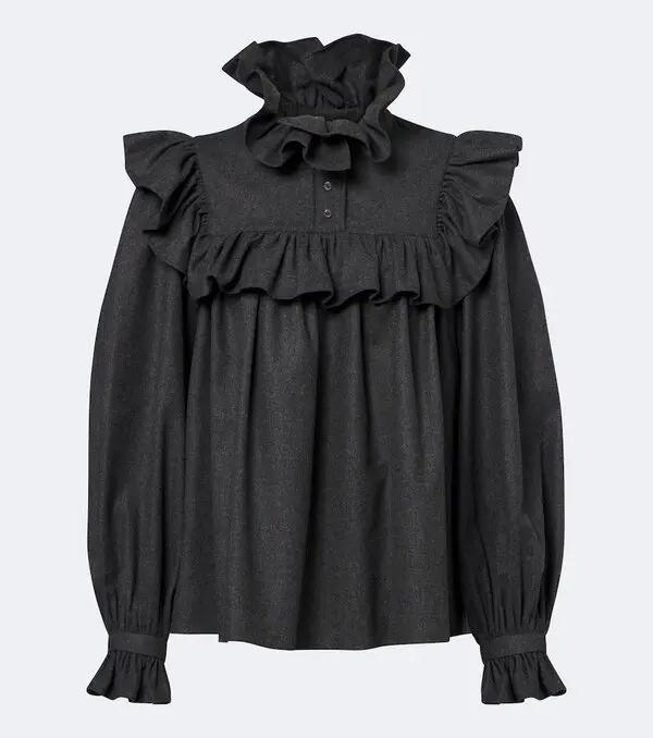 Chloé Ruffled Wool And Cashmere Flannel Blouse - Grey