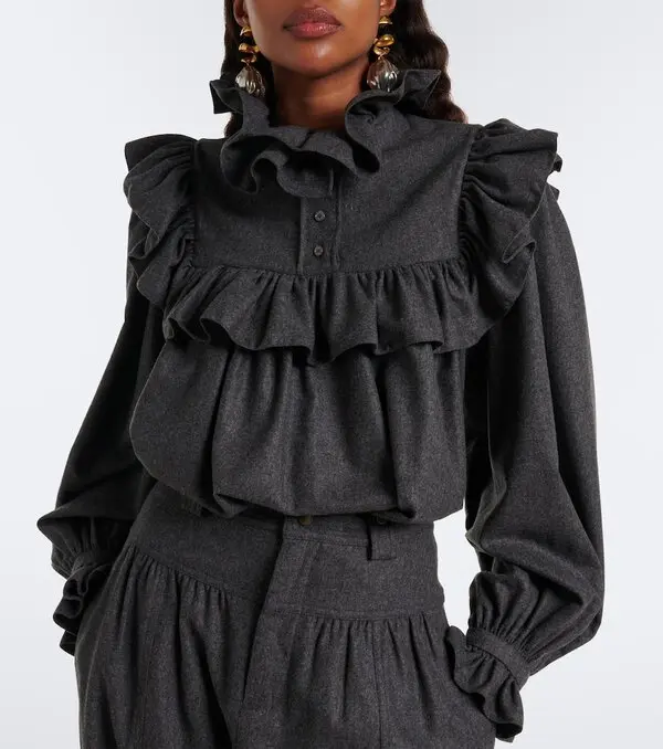 Chloé Ruffled Wool And Cashmere Flannel Blouse