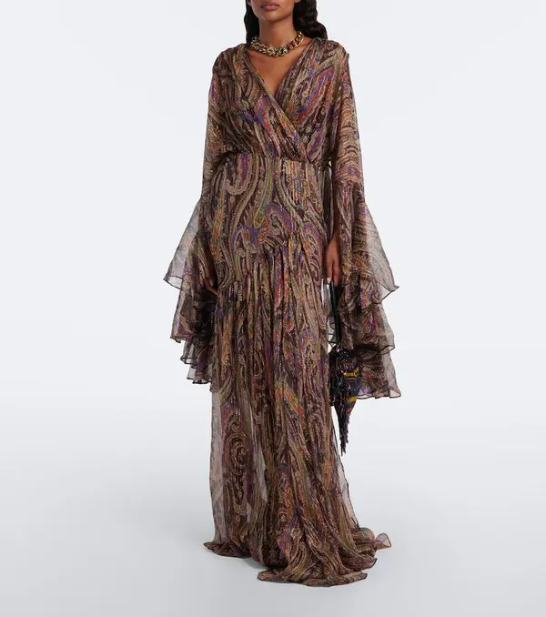 Etro Paisley Ruffled Silk-blend Crêpon Maxi Dress