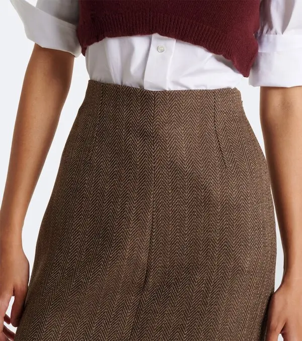 MAISON MARGIELA Herringbone Virgin Wool Midi Skirt