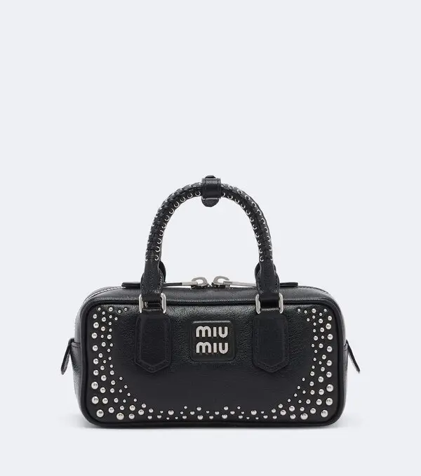 Miu Miu Arcadie Studded Leather Top-handle Bag - Onyx