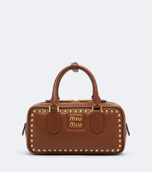 Miu Miu Arcadie Studded Leather Top-handle Bag - Brown