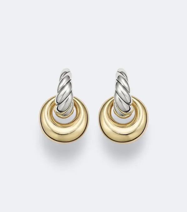 David Yurman Sculpted Cable Sterling And 14kt Gold Drop Earrings - Silver