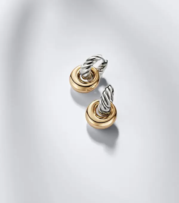 David Yurman Sculpted Cable Sterling And 14kt Gold Drop Earrings