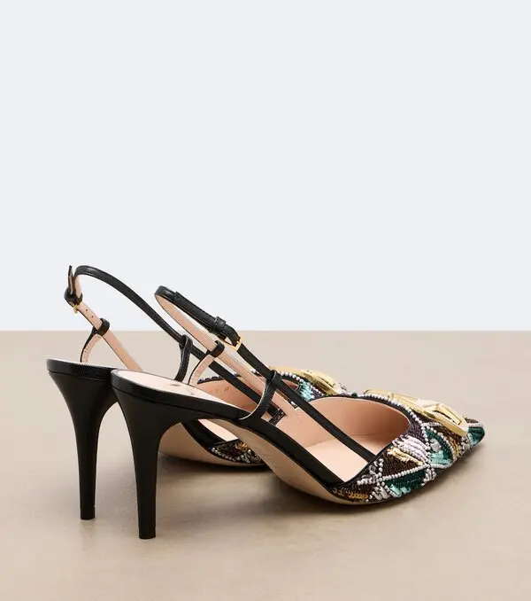 Valentino Garavani Vlogo Sequined Leather Slingback Pumps