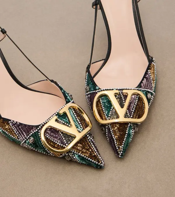 Valentino Garavani Vlogo Sequined Leather Slingback Pumps