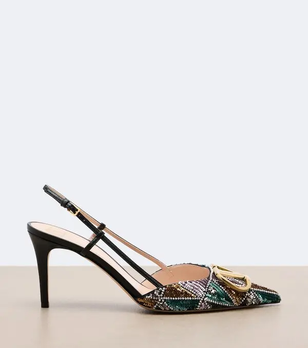 Valentino Garavani Vlogo Sequined Leather Slingback Pumps