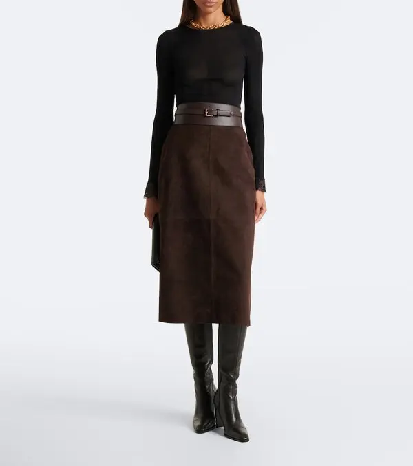Nour Hammour Alana Suede Pencil Skirt